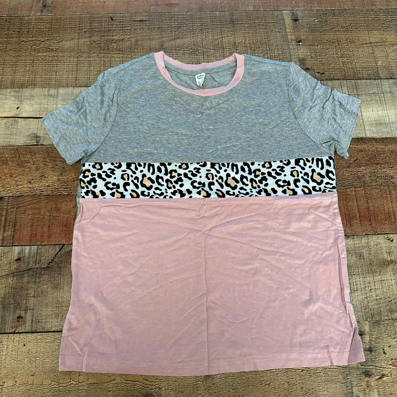 Shein Girls Gray pink leopard animal print short... - Depop