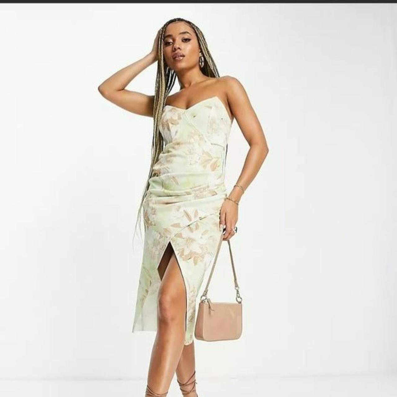 ASOS bandeau tuck midi wrap front ruched side front... - Depop