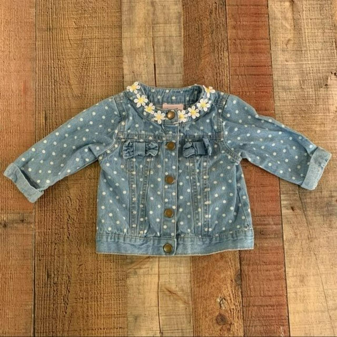 Little lass baby girls blue denim jacket white polka... - Depop
