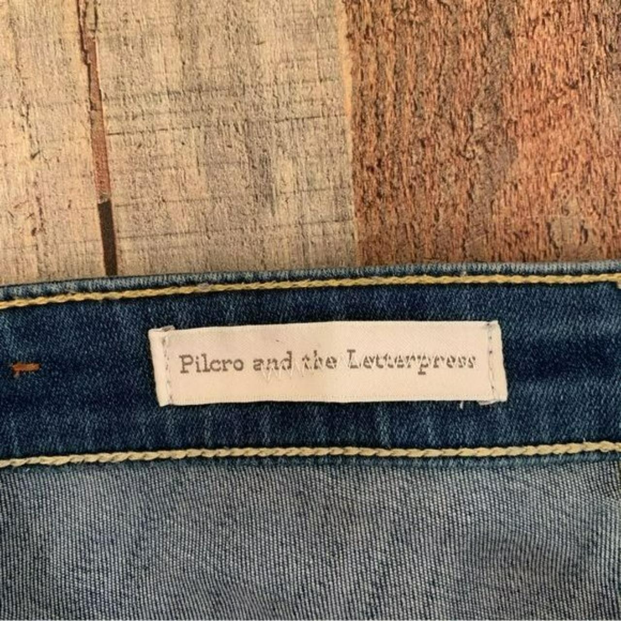 Pilcro and the Letterpress Denim Script color block... - Depop