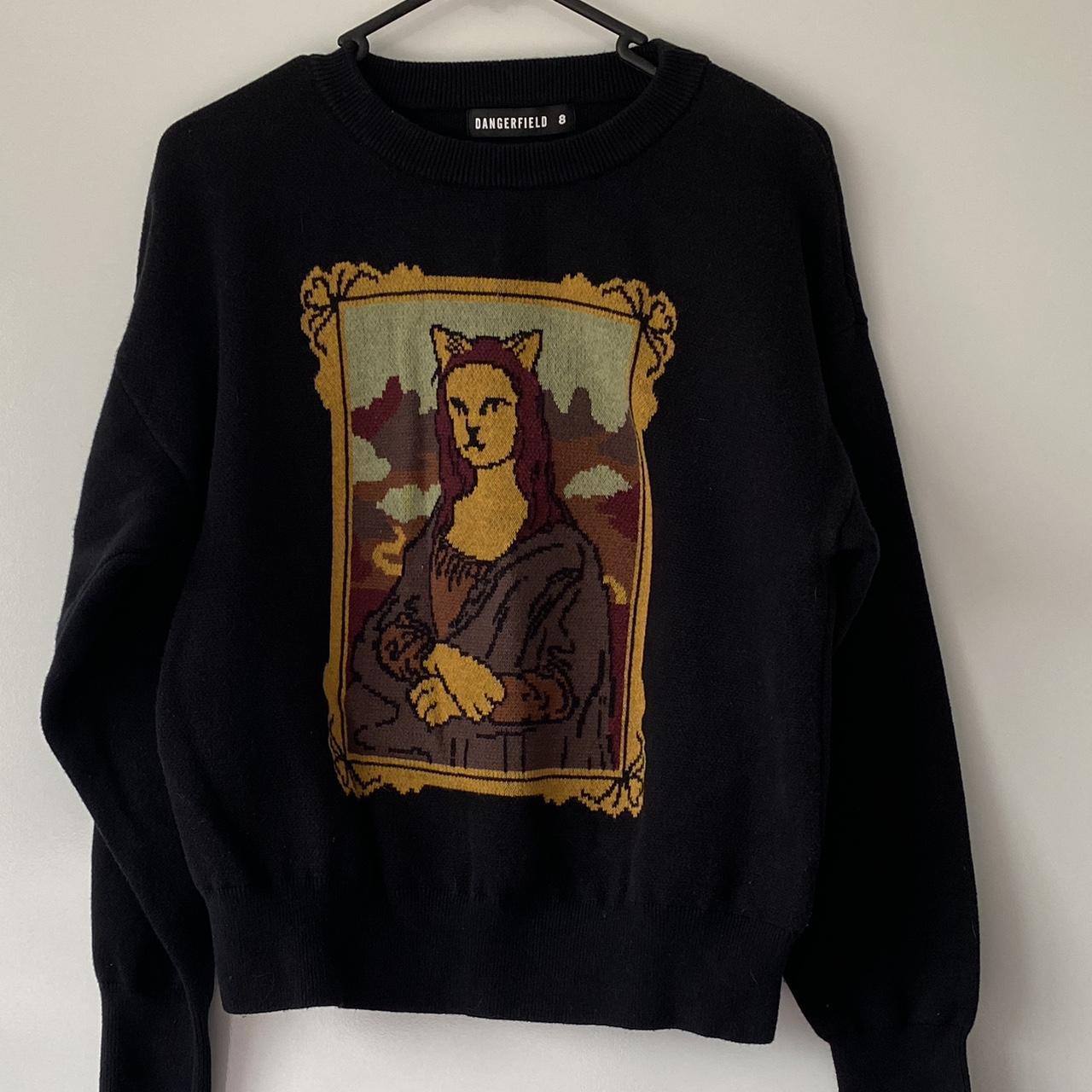 dangerfield mona lisa inspired cat knit sweater,... - Depop