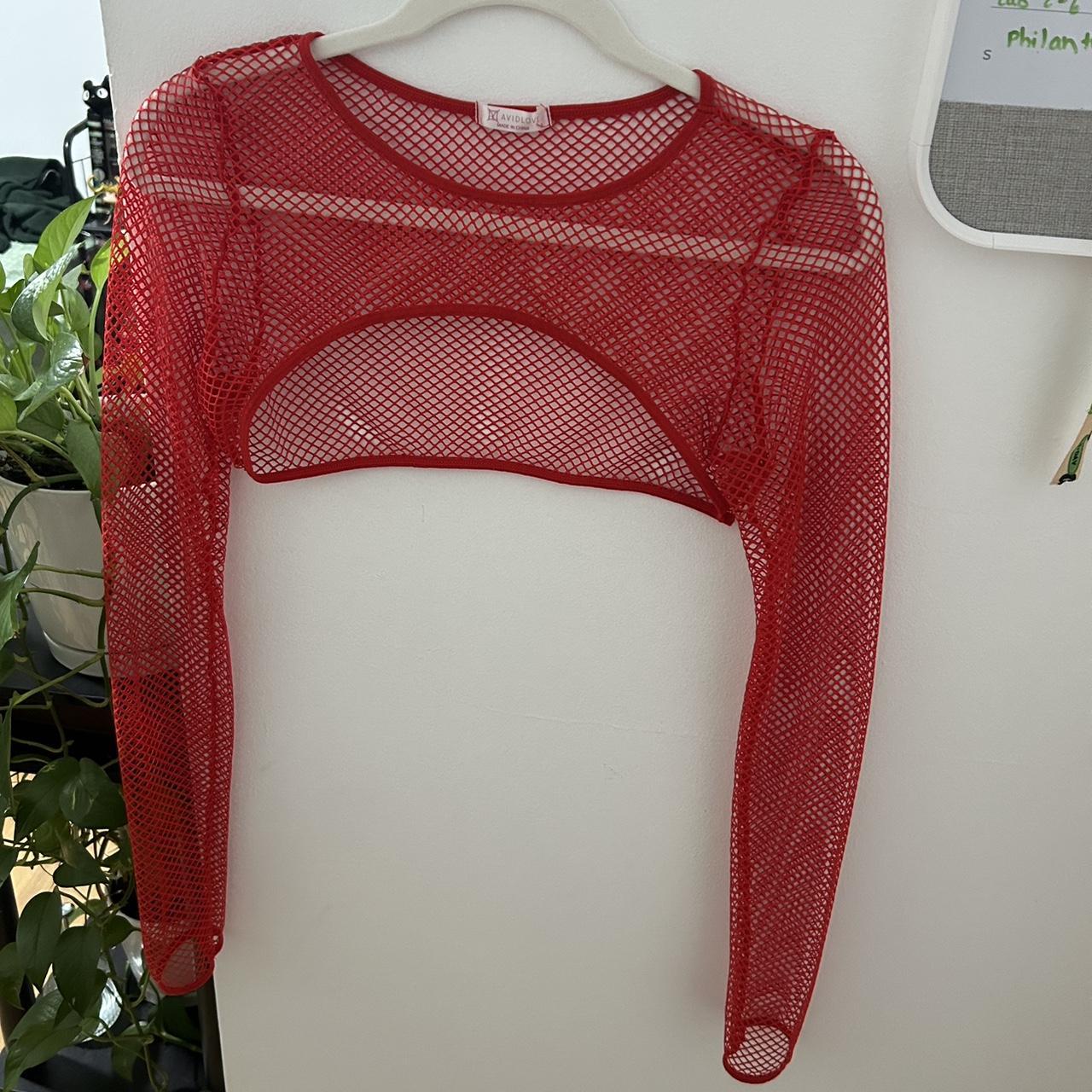 #mesh #red top, worn once - Depop