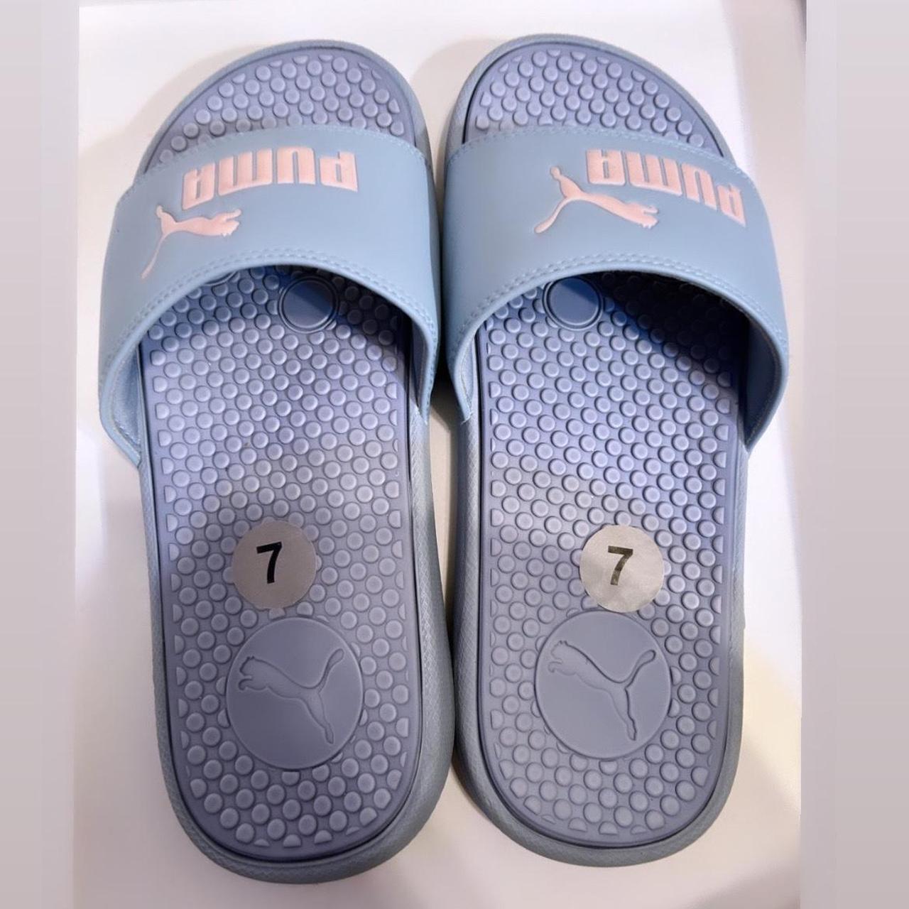 blue puma slides never worn #puma #slides #shoes... - Depop
