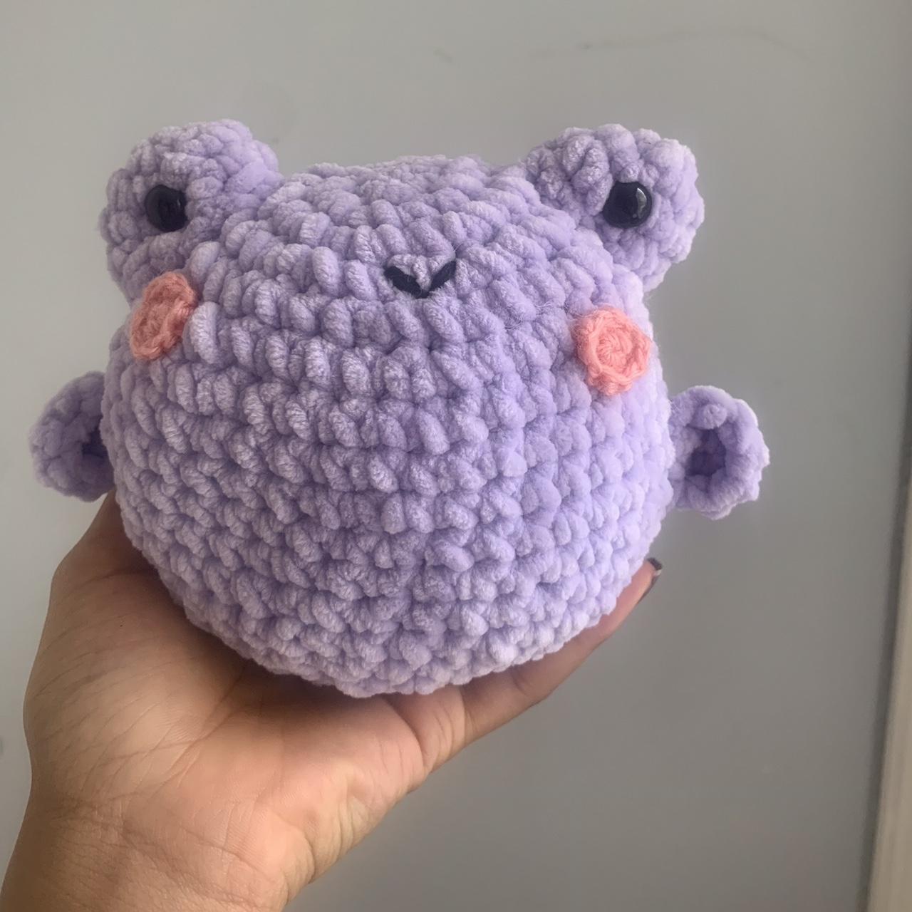 purple chubby frog crochet plush handmade by me with... - Depop