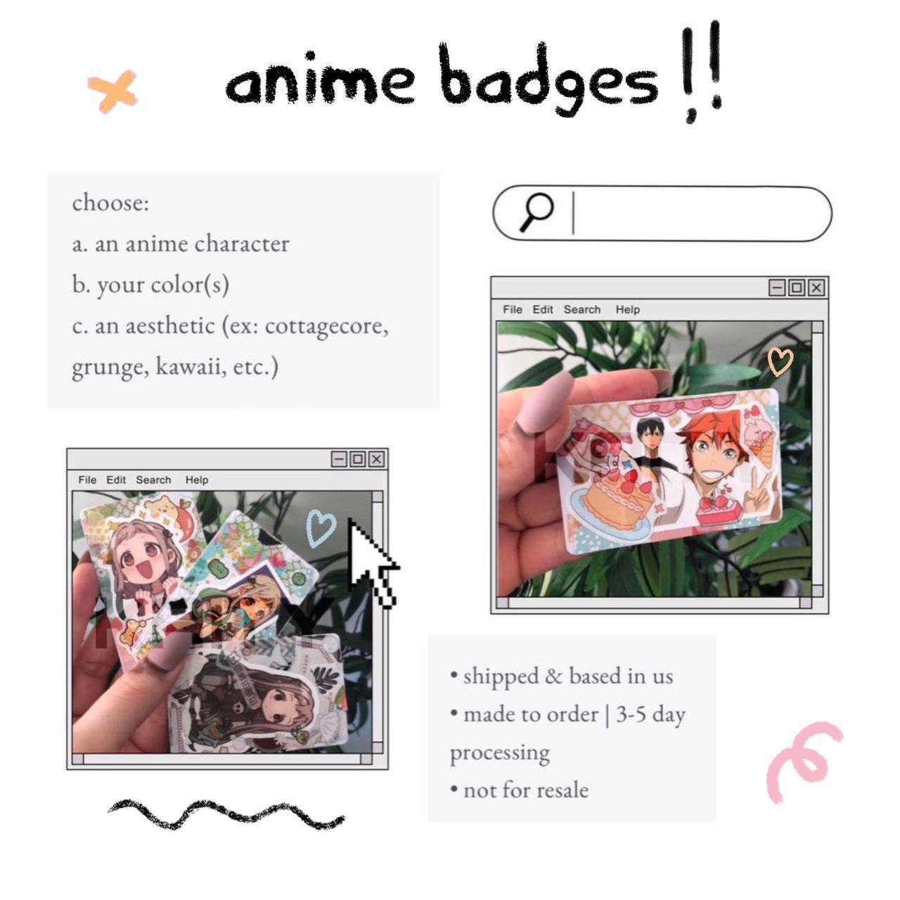 custom anime badges | made to order ! choose: a.... - Depop
