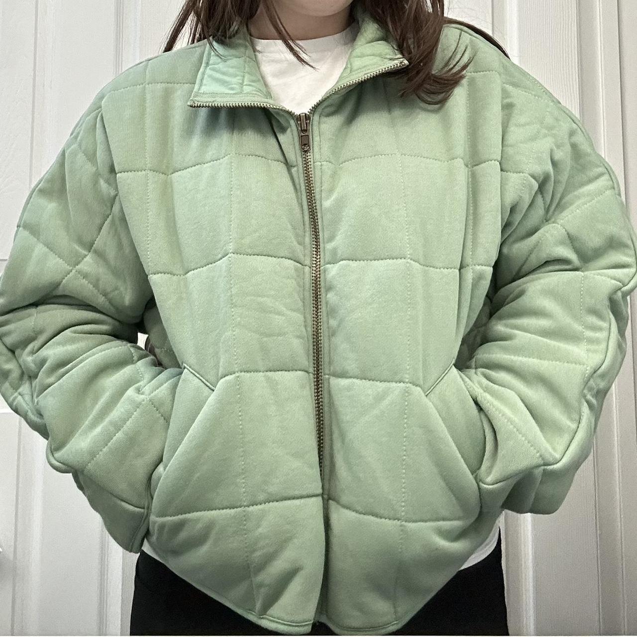 Green Quilted Jacket Sage Green Size S Cropped Worn... - Depop