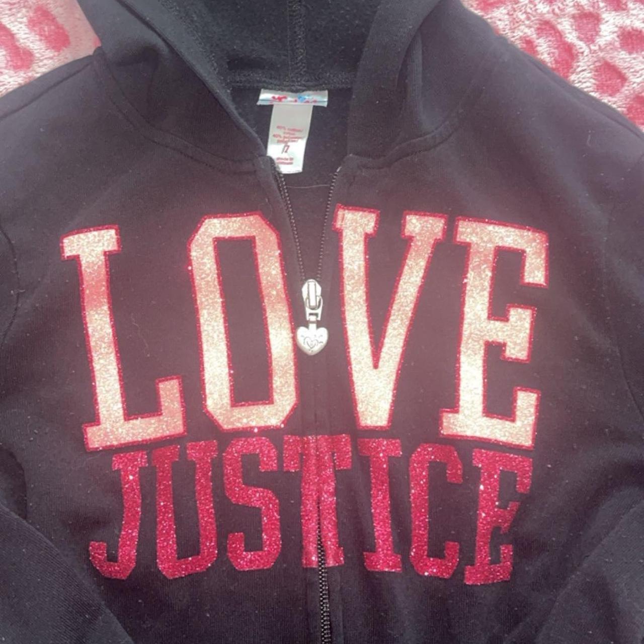 pink justice zip up glittery writing fits as an XS... - Depop