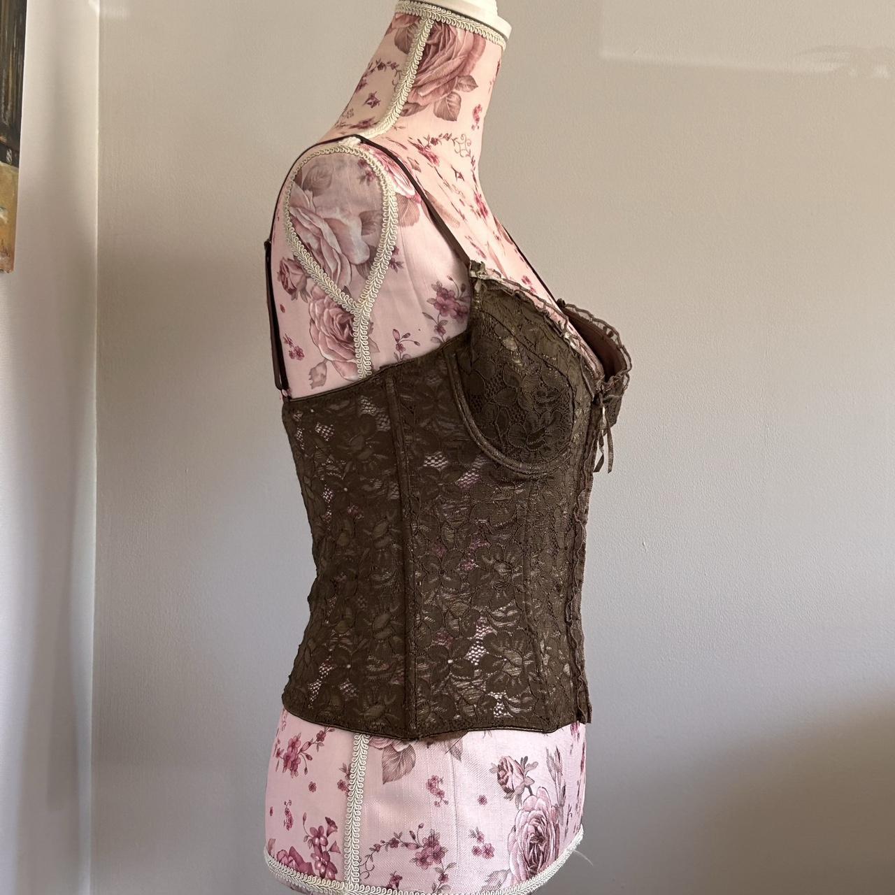 Prettiest brown corset top lace bow tank... - Depop