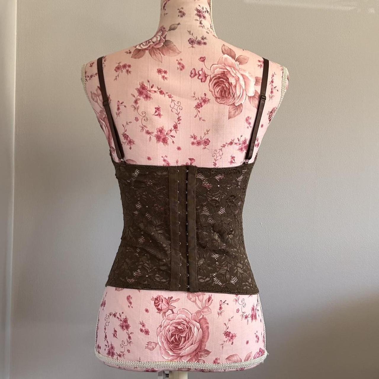 Prettiest brown corset top lace bow tank... - Depop