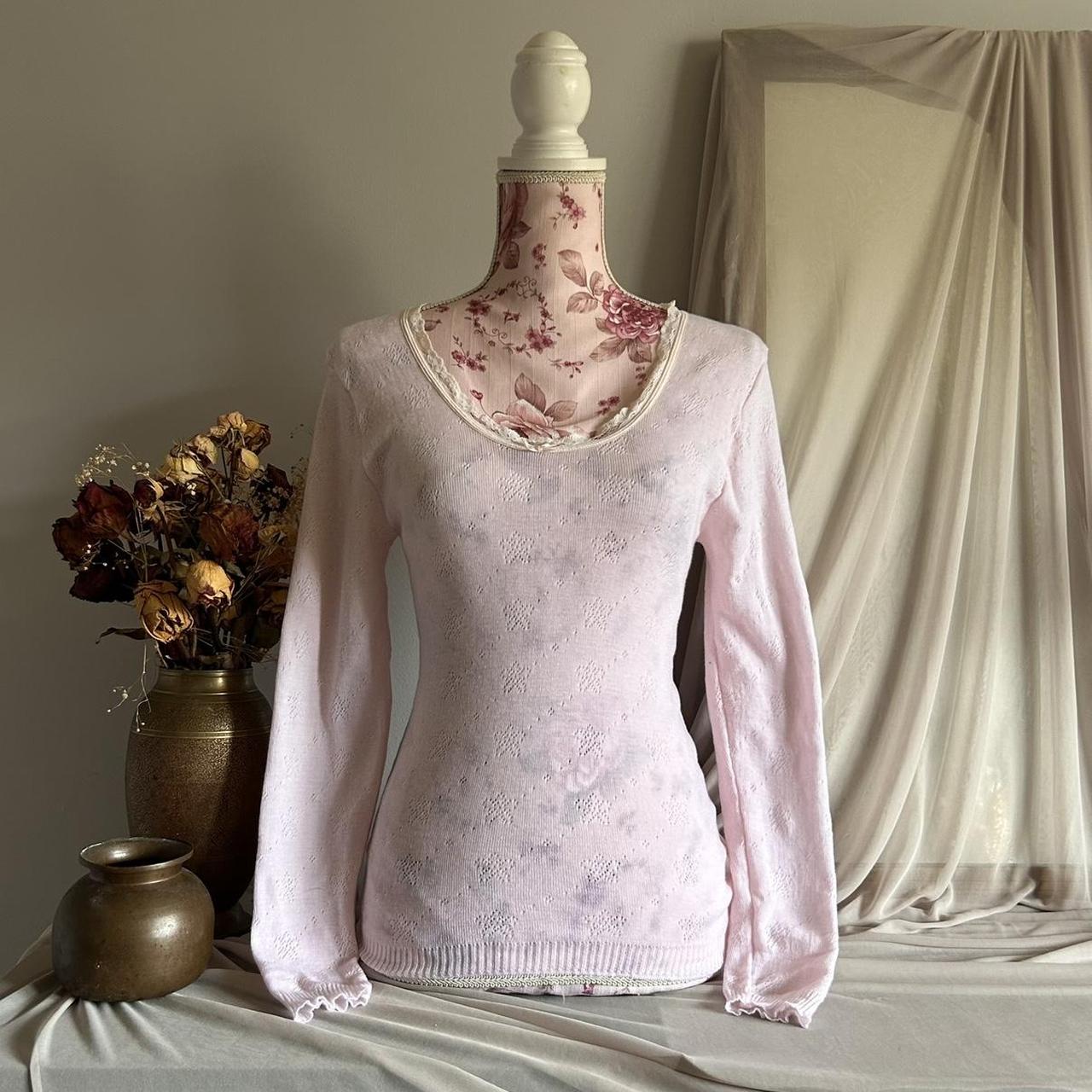 Vintage pink lace sweater long sleeve ♡༺☆༻♡ ☆... | Depop