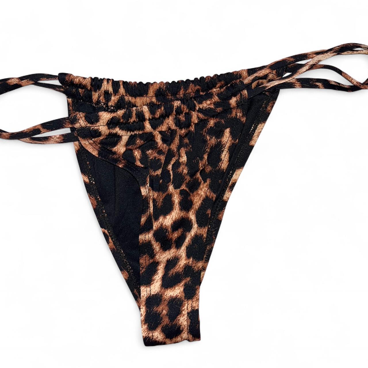 Cheeky leopard print thong bikini bottoms with black... | Depop