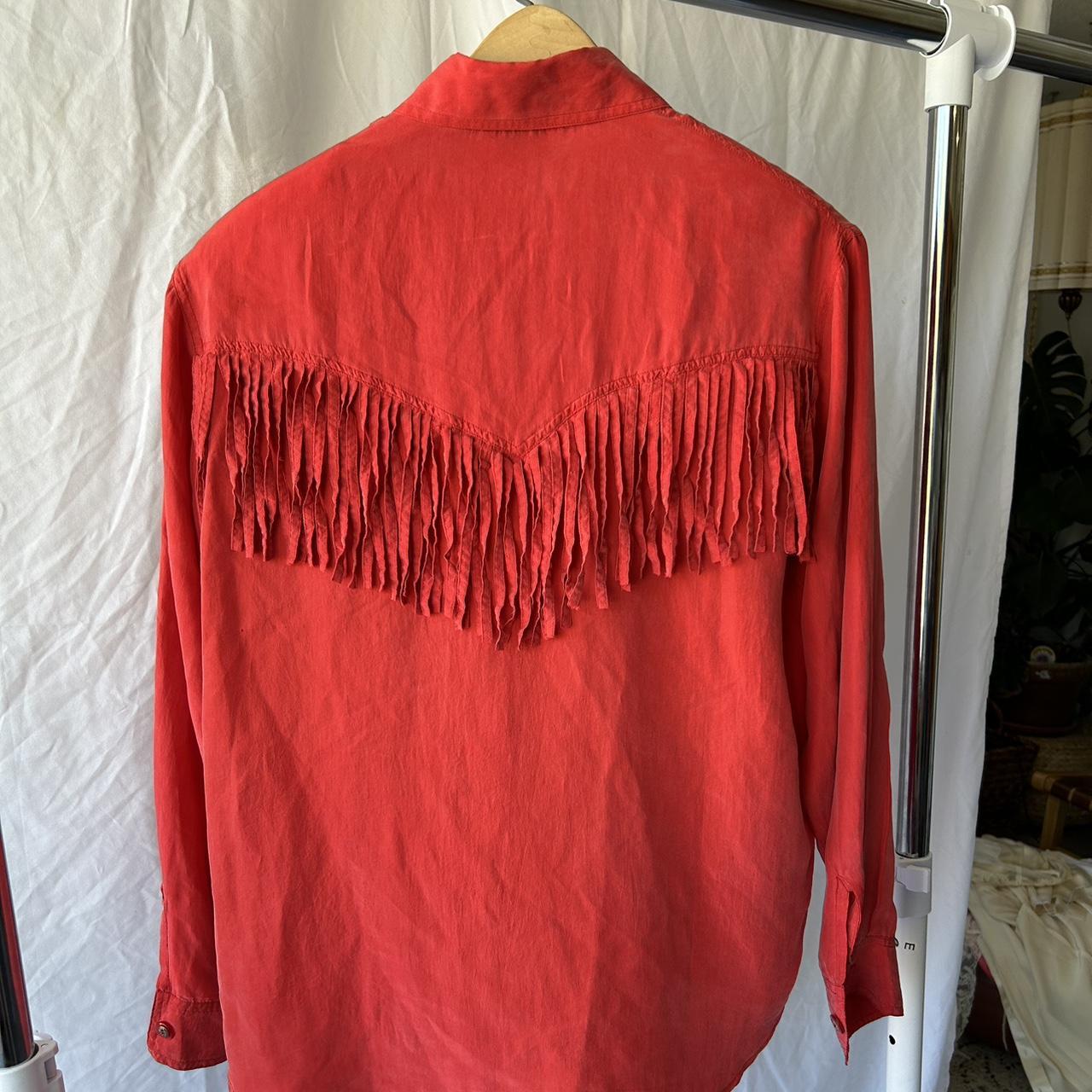 Vintage Red Silk Button Up Western Blouse with... - Depop