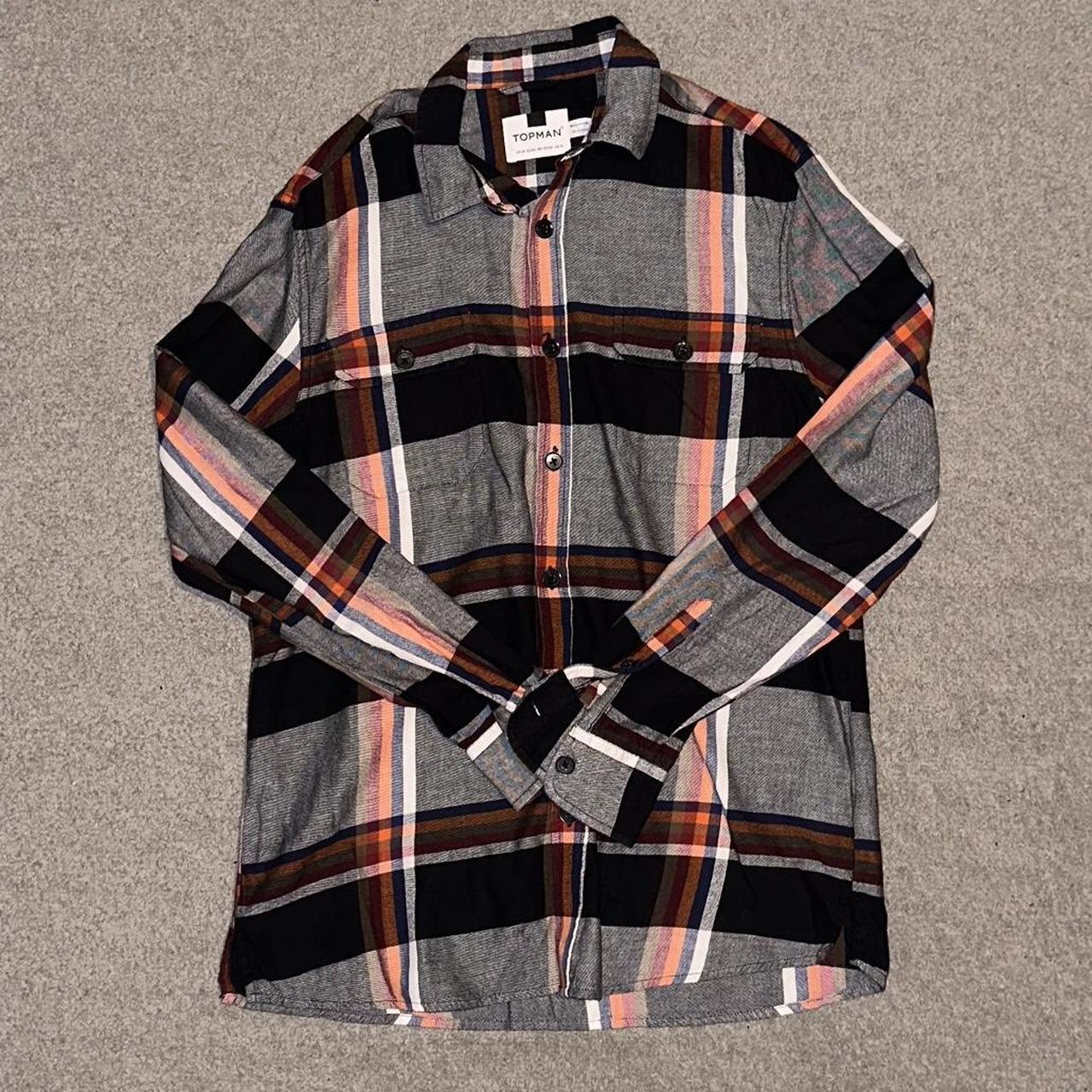 TOPMAN Multi-Coloured Flannel Shirt Size Medium... - Depop