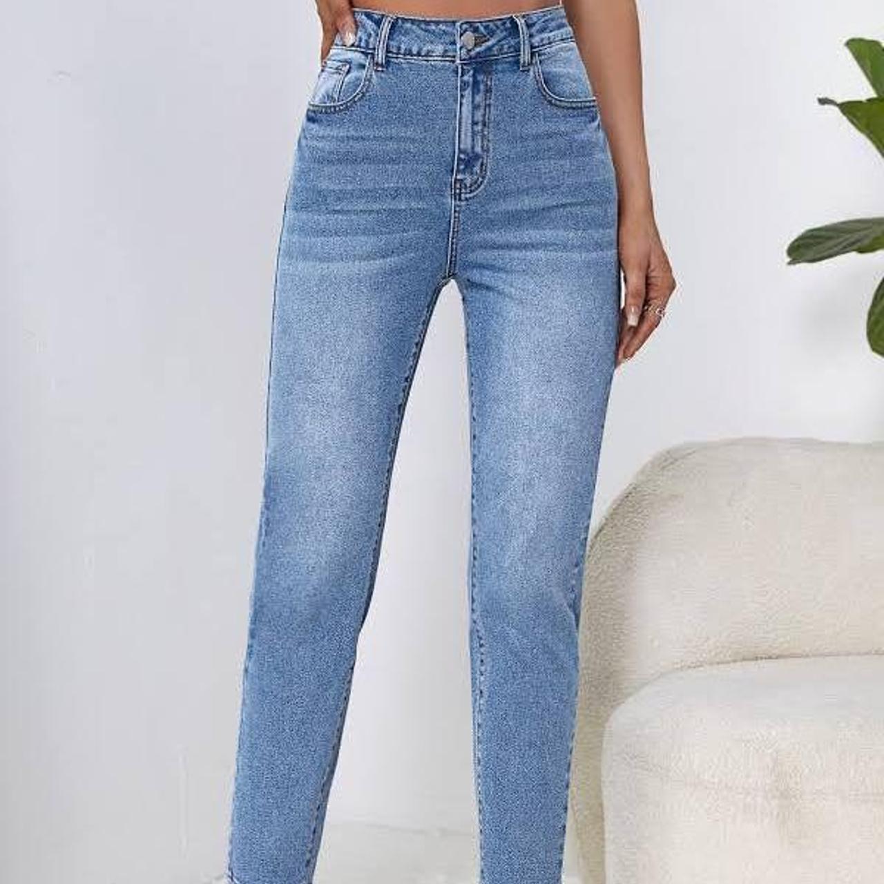 slim high waist jeans with side buttons #jeans... - Depop