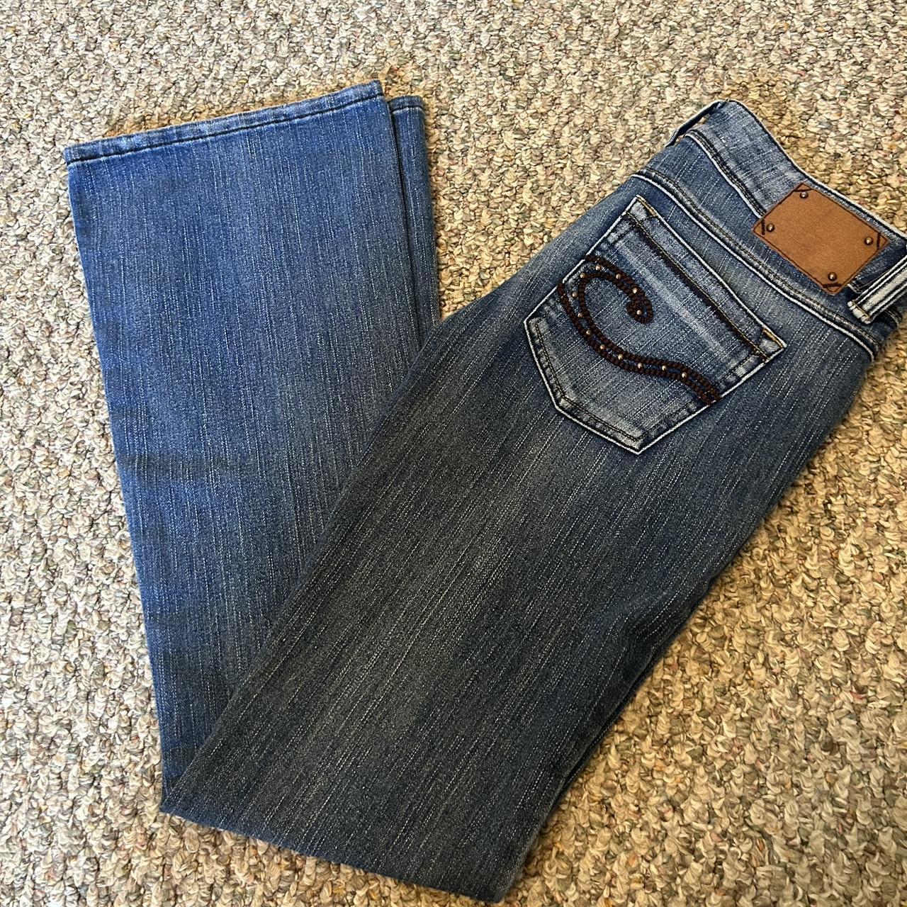 💙 adorable dark wash low rise flare candies jeans... - Depop