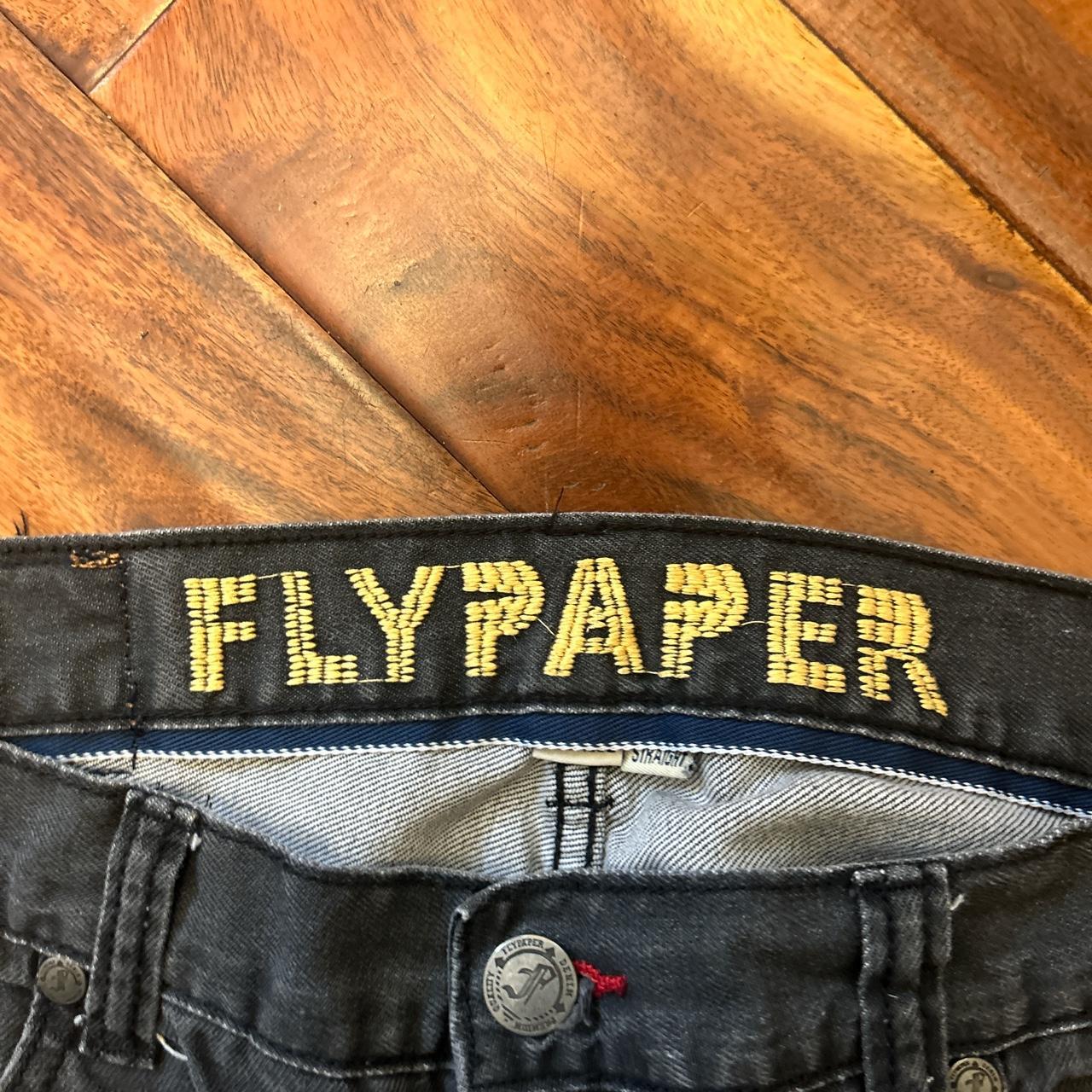 CYBERY2K GRUNGE FLYPAPER JEANS 36x32 9.25 inch leg... - Depop