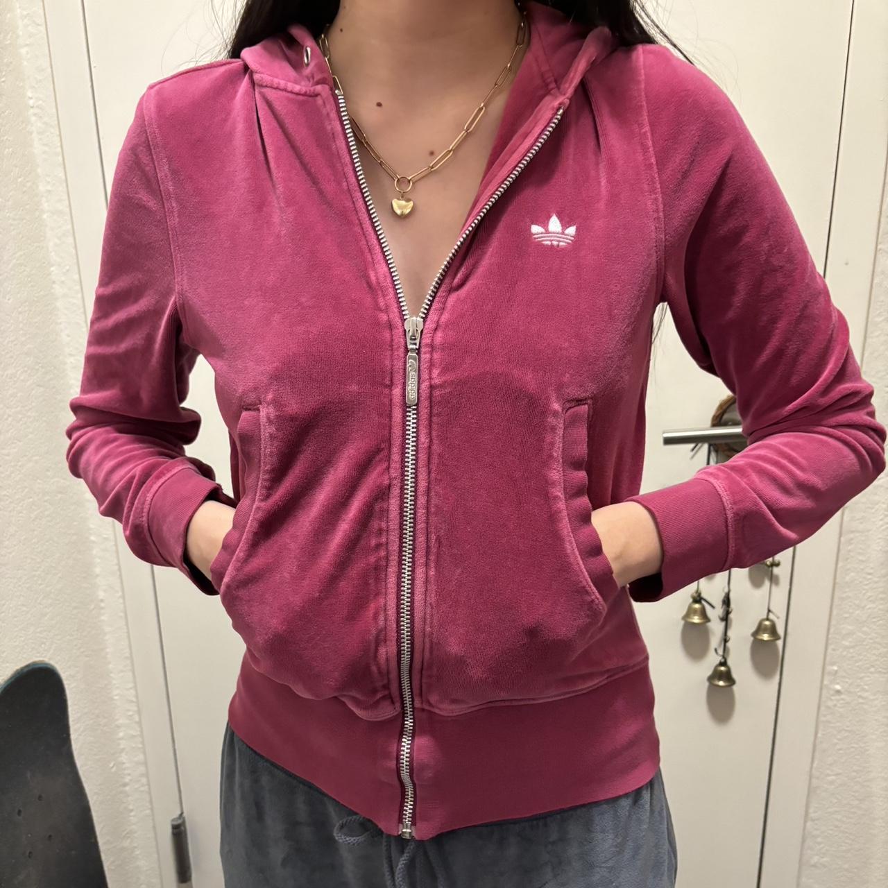 pink adidas track jacket! So cute and has a velour... - Depop