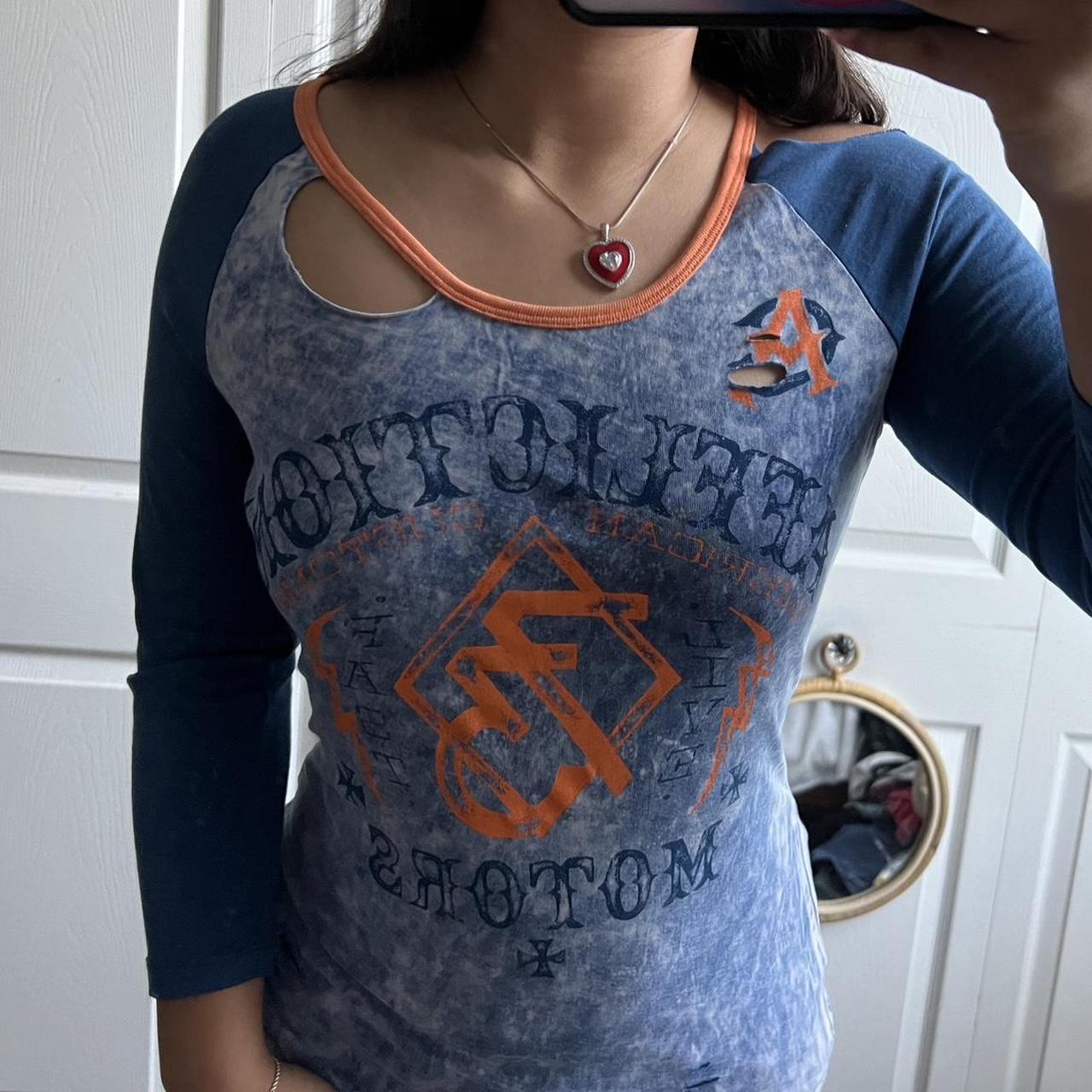 Affliction shirt ★Blue affliction long sleeve the... - Depop