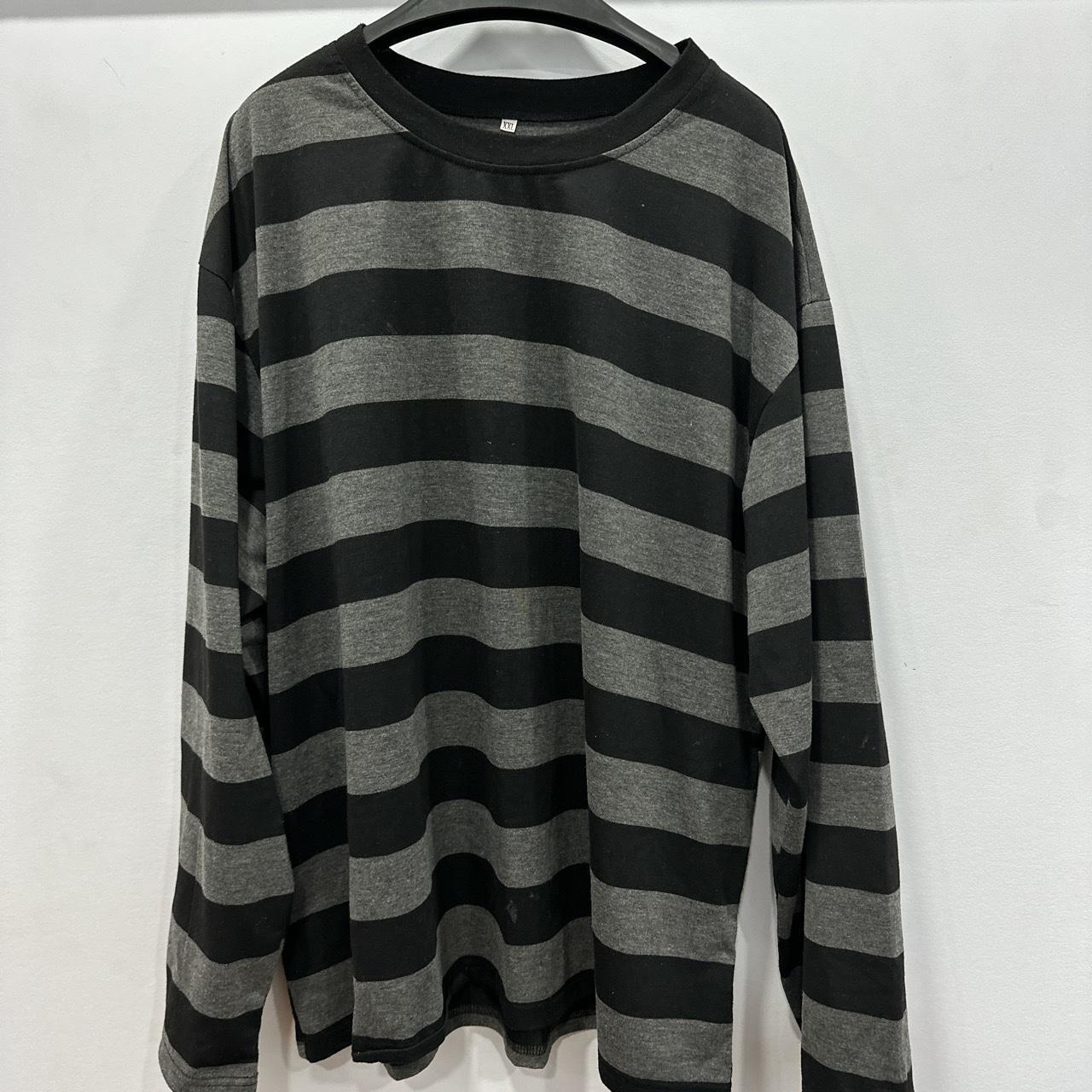 Black and grey striped long sleeve Fits M... - Depop