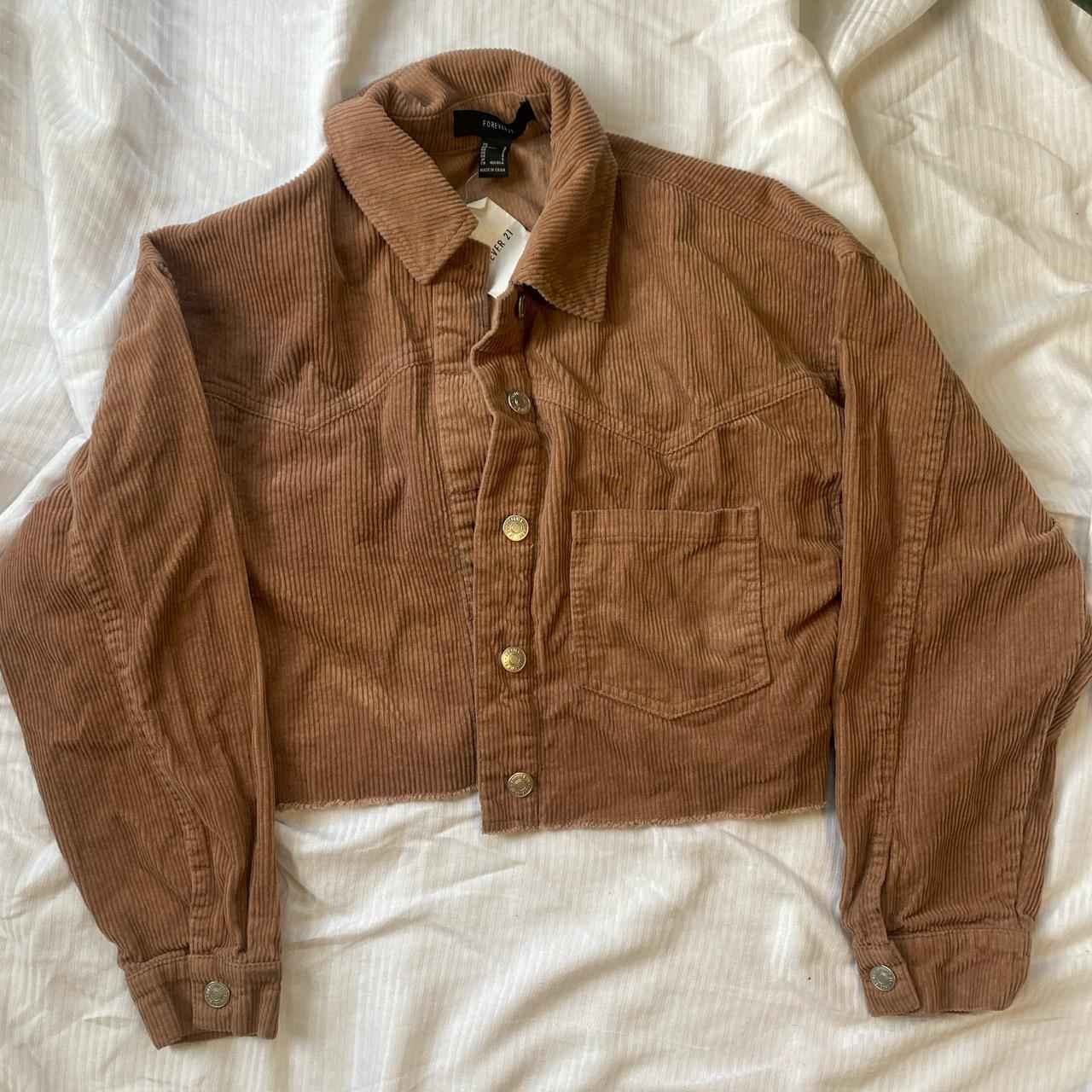 light brown corduroy cropped jacket size: small... - Depop