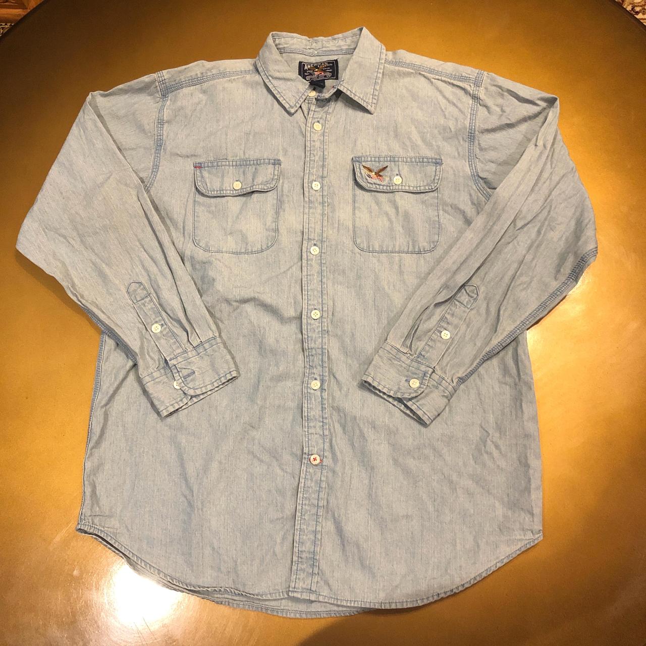 Vintage American Living Light Jean Button Up Kids... - Depop