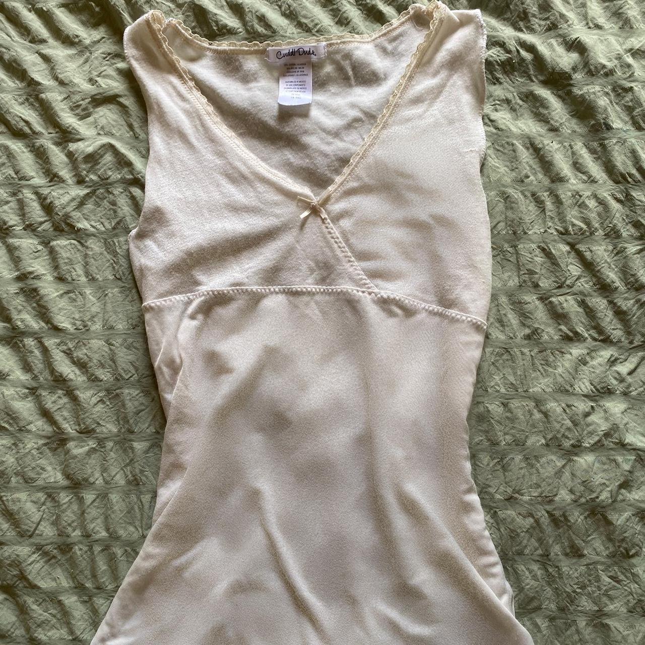Cream and white tank top w/ lace & bow details Was... | Depop