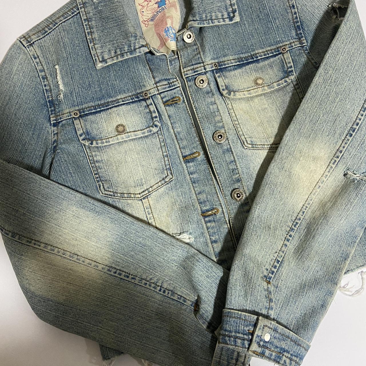 Distressed Washed Crop Denim Jacket - Depop