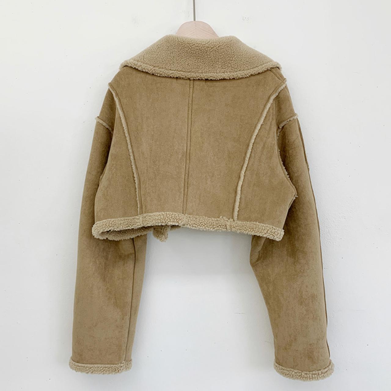 cropped dumble shearling jacket made in korea worn... - Depop