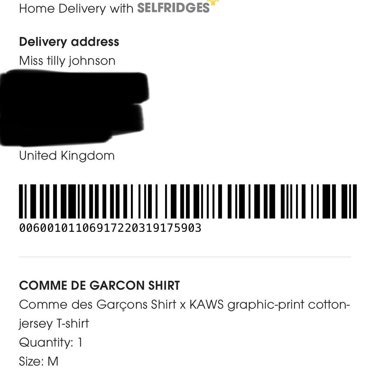 comme des garçons authenticity selfridges receipt - Depop