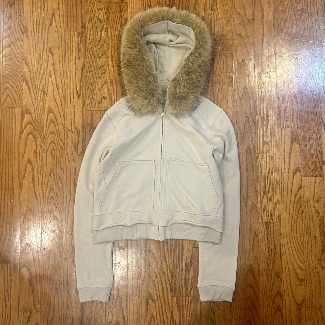 Beige Fur zip up hoodie Size L fits like a S | Depop