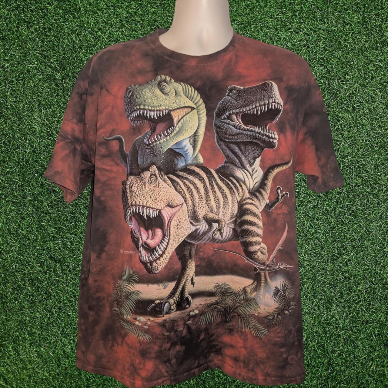 The Mountain - Tie Dye Triple Dinosaur T-shirt Size... | Depop