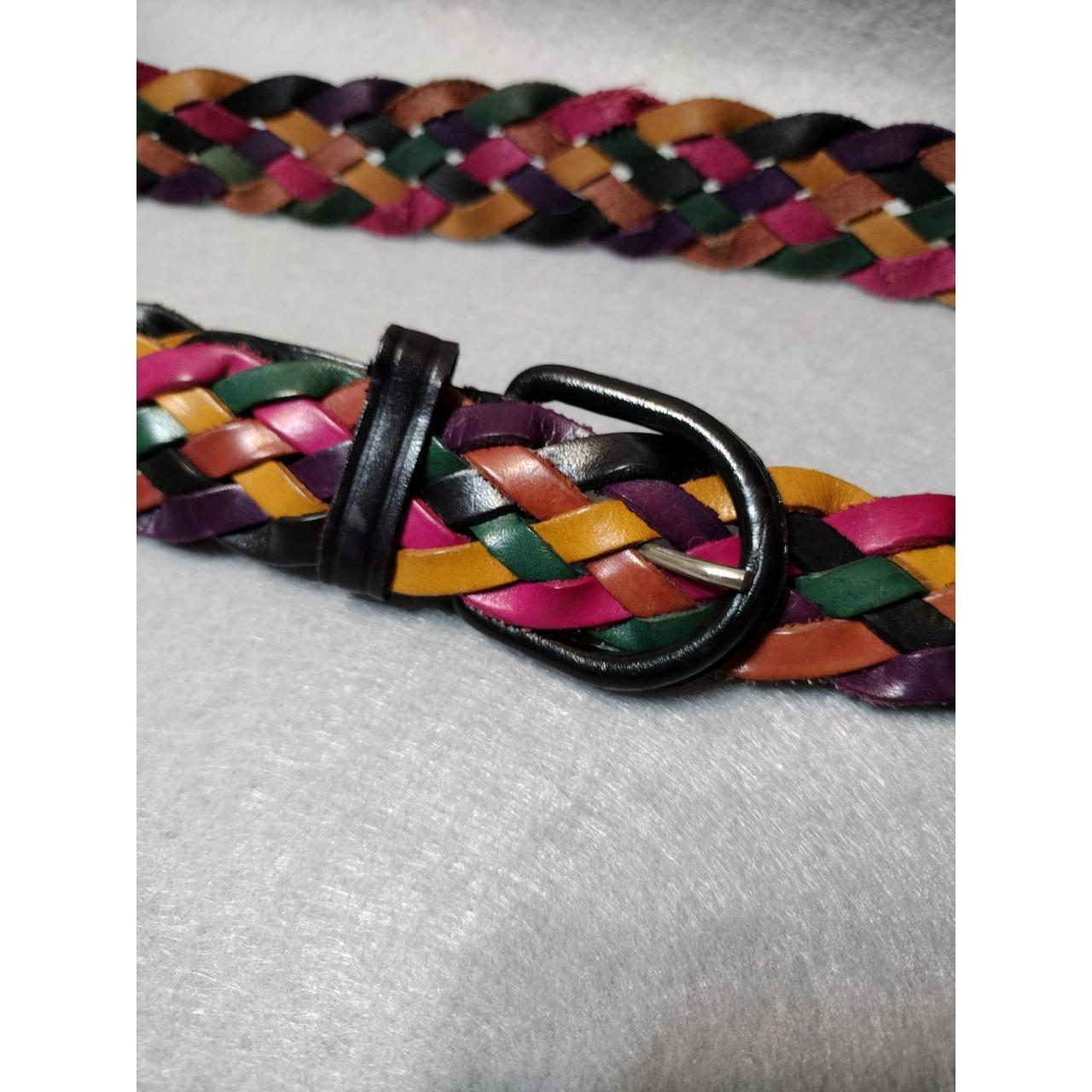 Omega Multicolor Braided Leather Belt, Size L, Black... - Depop