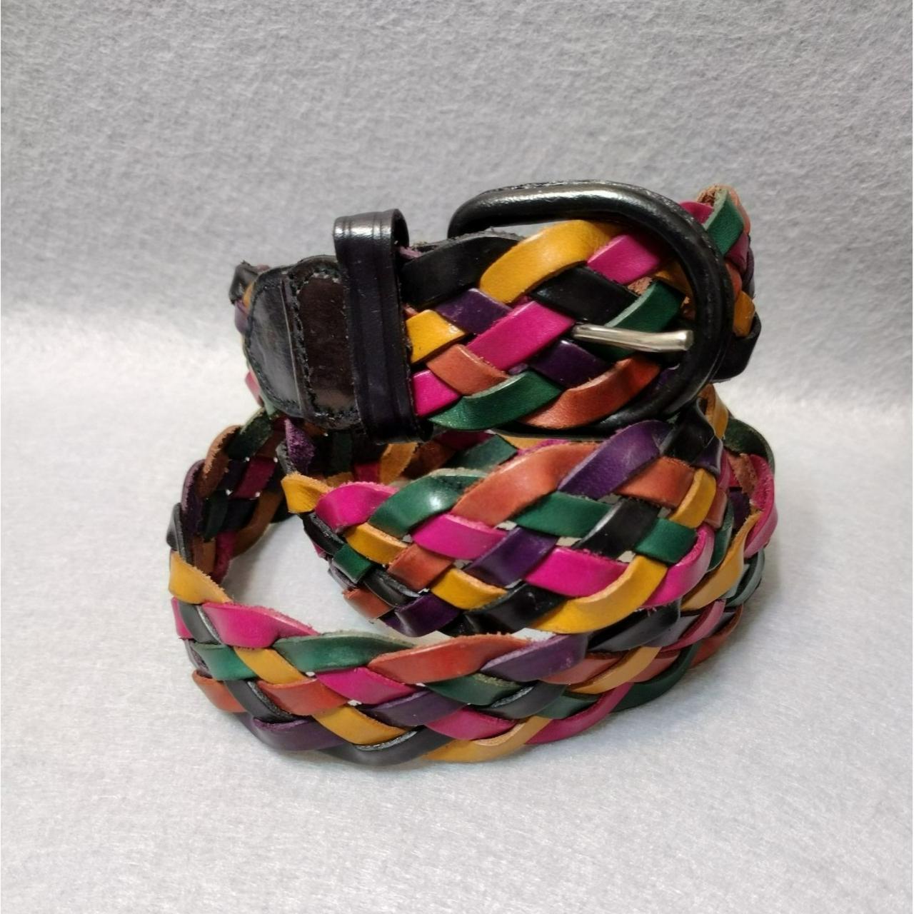 Omega Multicolor Braided Leather Belt, Size L, Black... - Depop