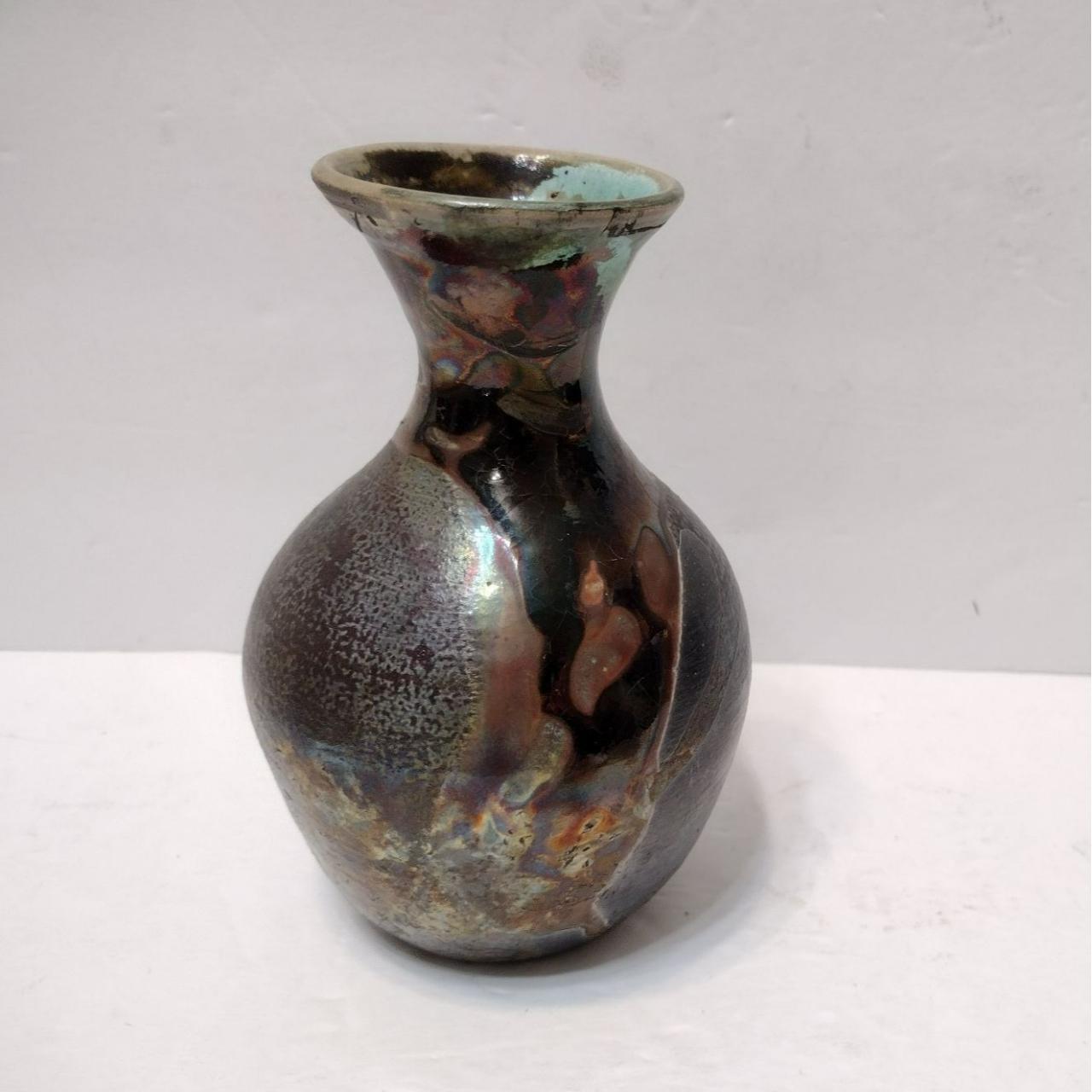 Vintage Raku Pottery Vase, signed B. Thomas, Black... - Depop