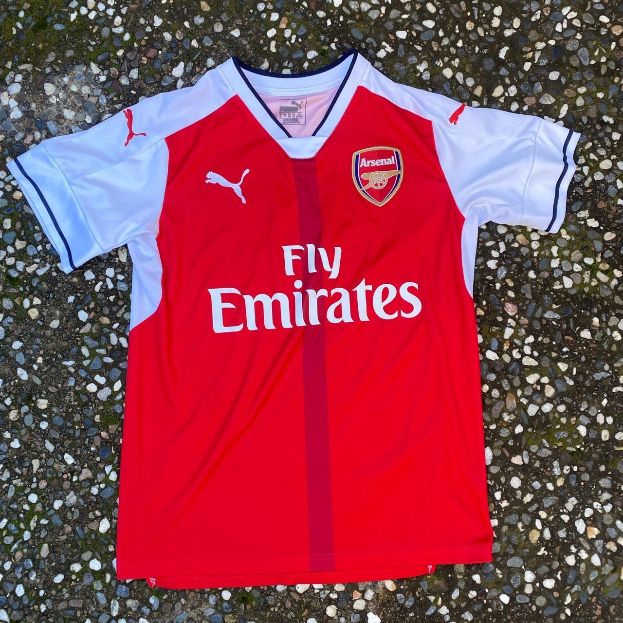 Red Fly Emirates Arsenal Soccer Jersey Size kids XL... - Depop