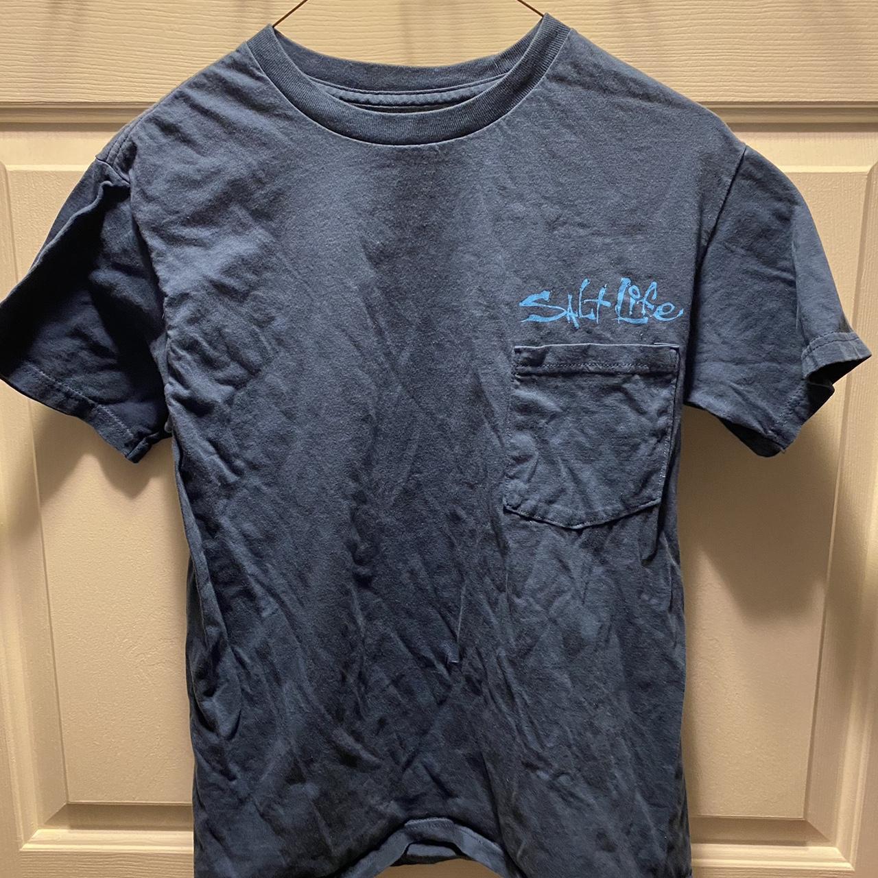 Navy Salt Life shirt with cool fish graphic on... - Depop