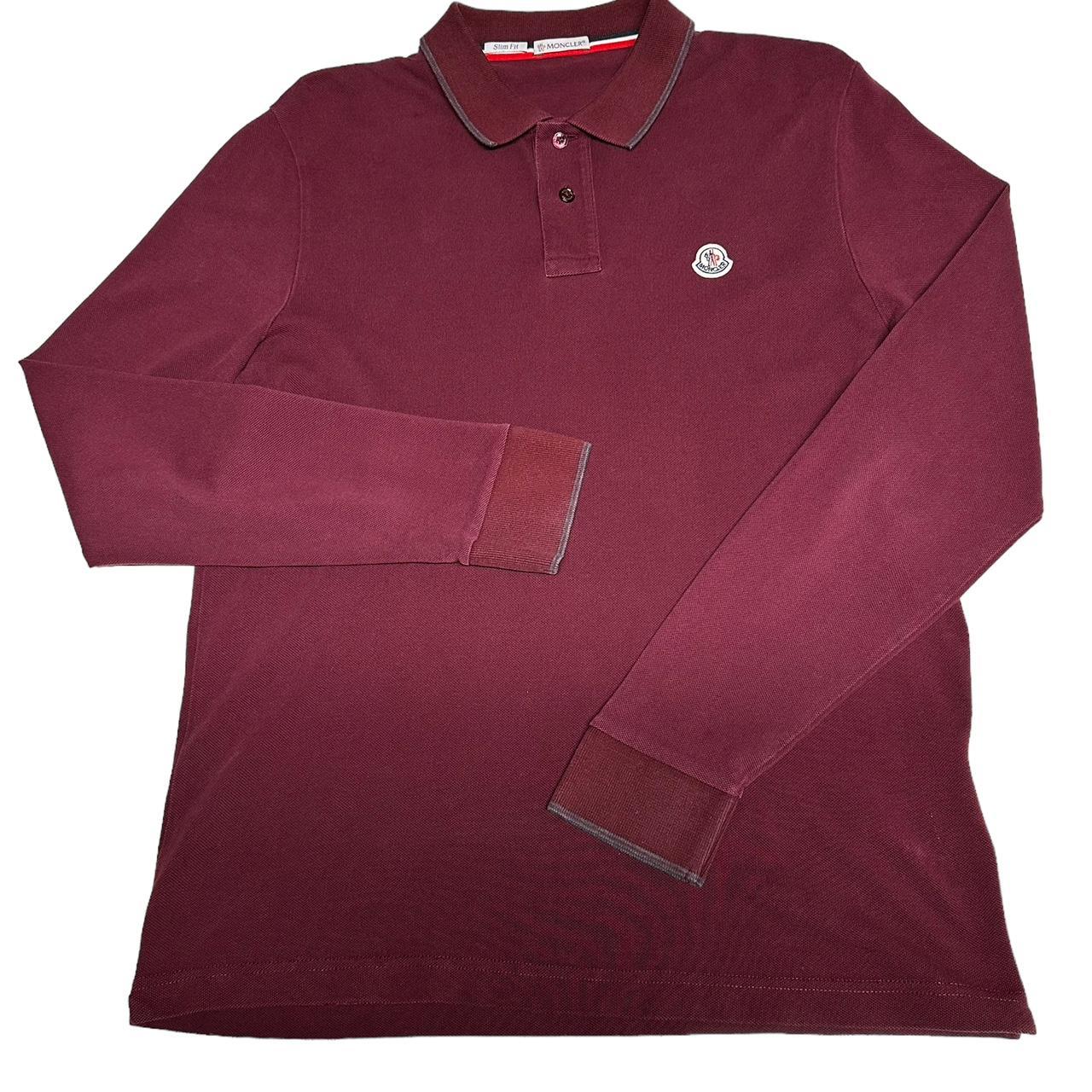 Moncler Burgundy Logo L/S Golf Shirt Size Large - Depop