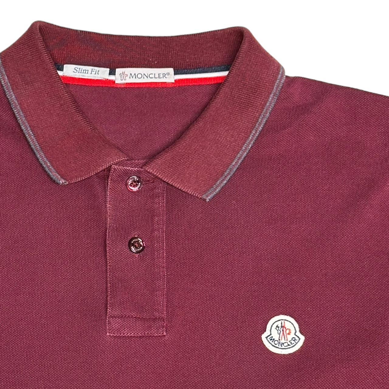 Moncler Burgundy Logo L/S Golf Shirt Size Large - Depop
