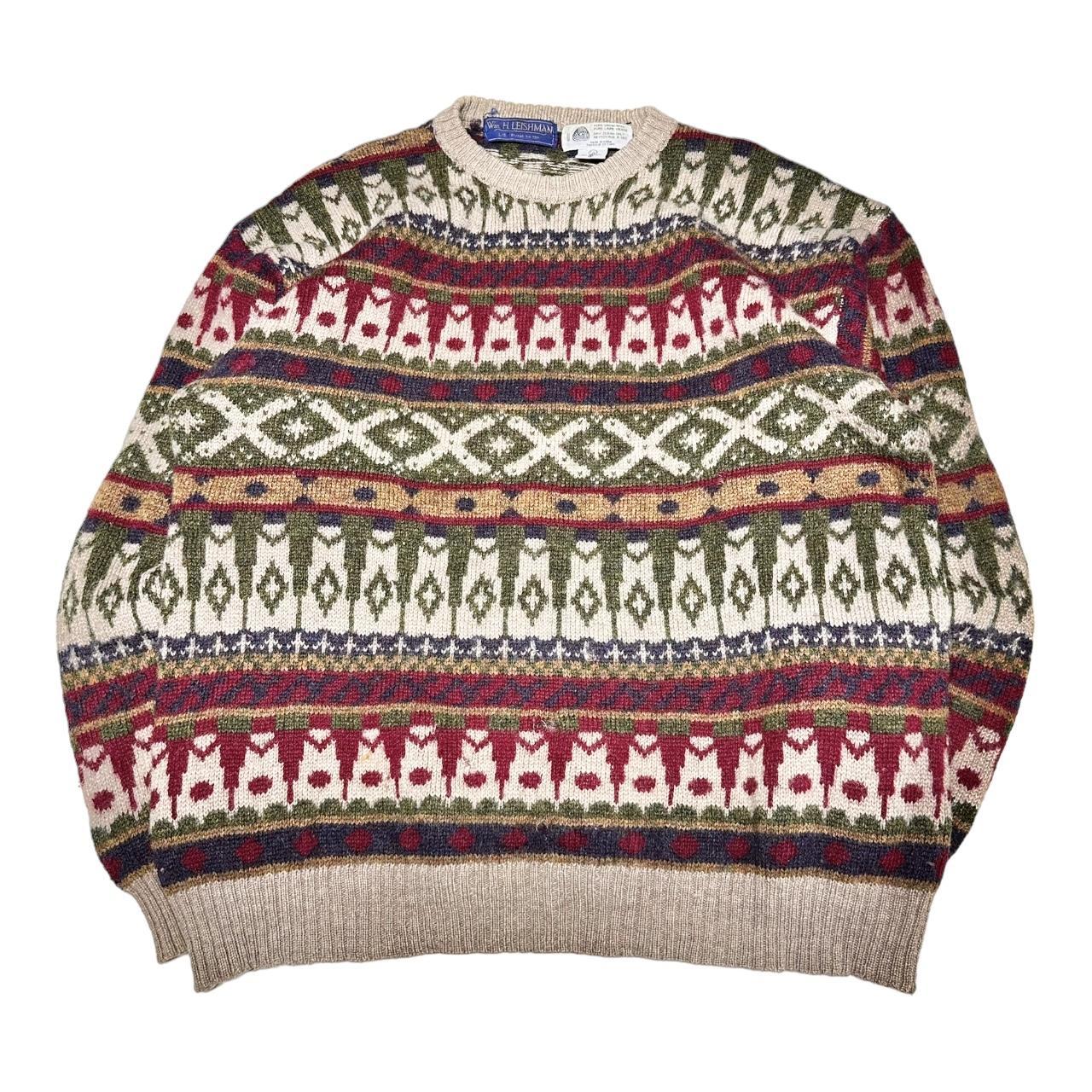 Vintage 90s Striped Pattern Knit Sweater Tonal Size... - Depop