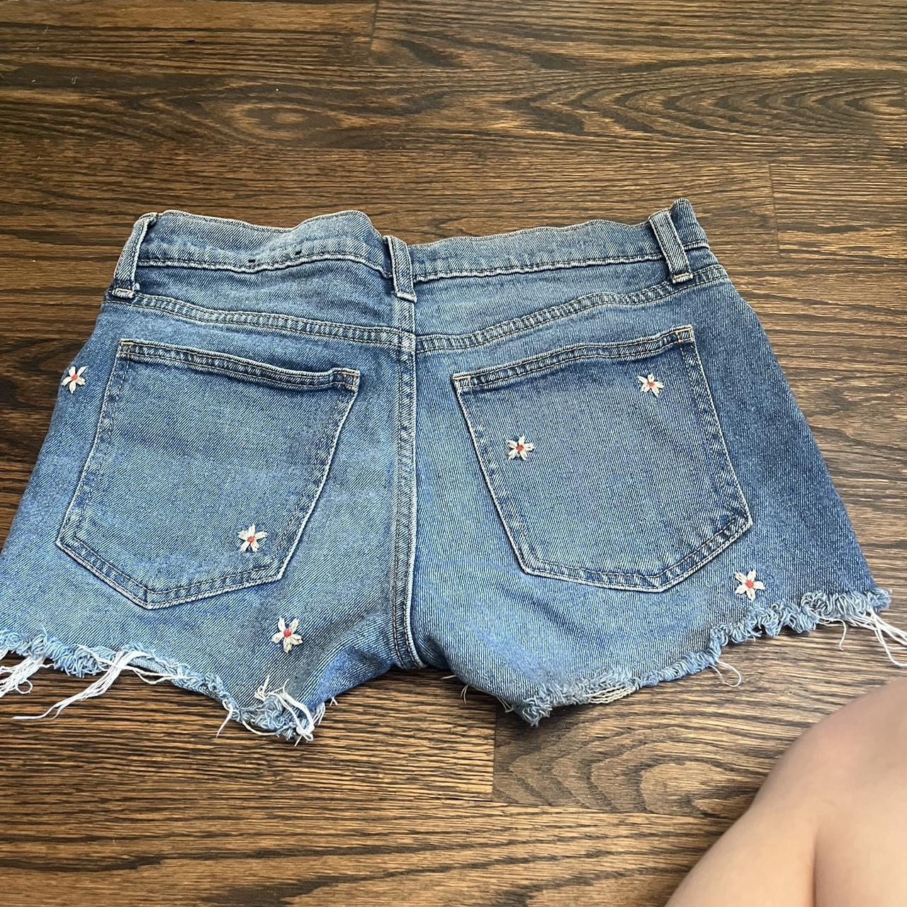 Daisy cropped denim shorts distressed/frayed edge.... - Depop