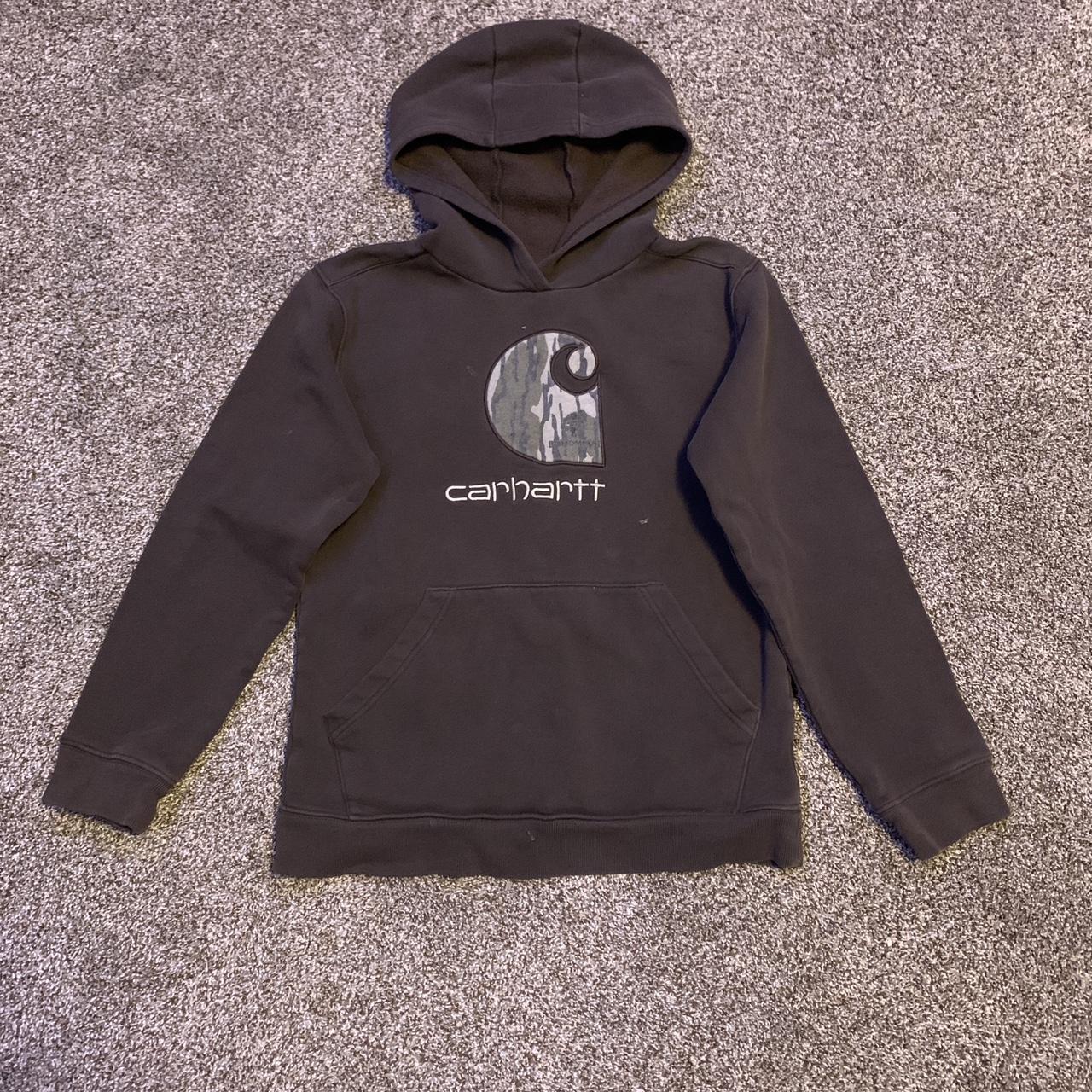 Brown Carhart hoodie with camo front logo it has no... - Depop