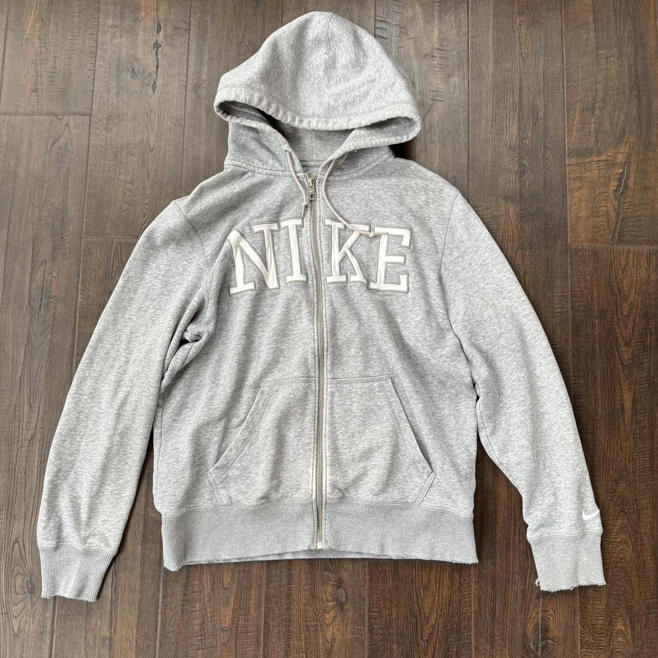 Light grey Nike zip up hoodie with Nike lettering... - Depop