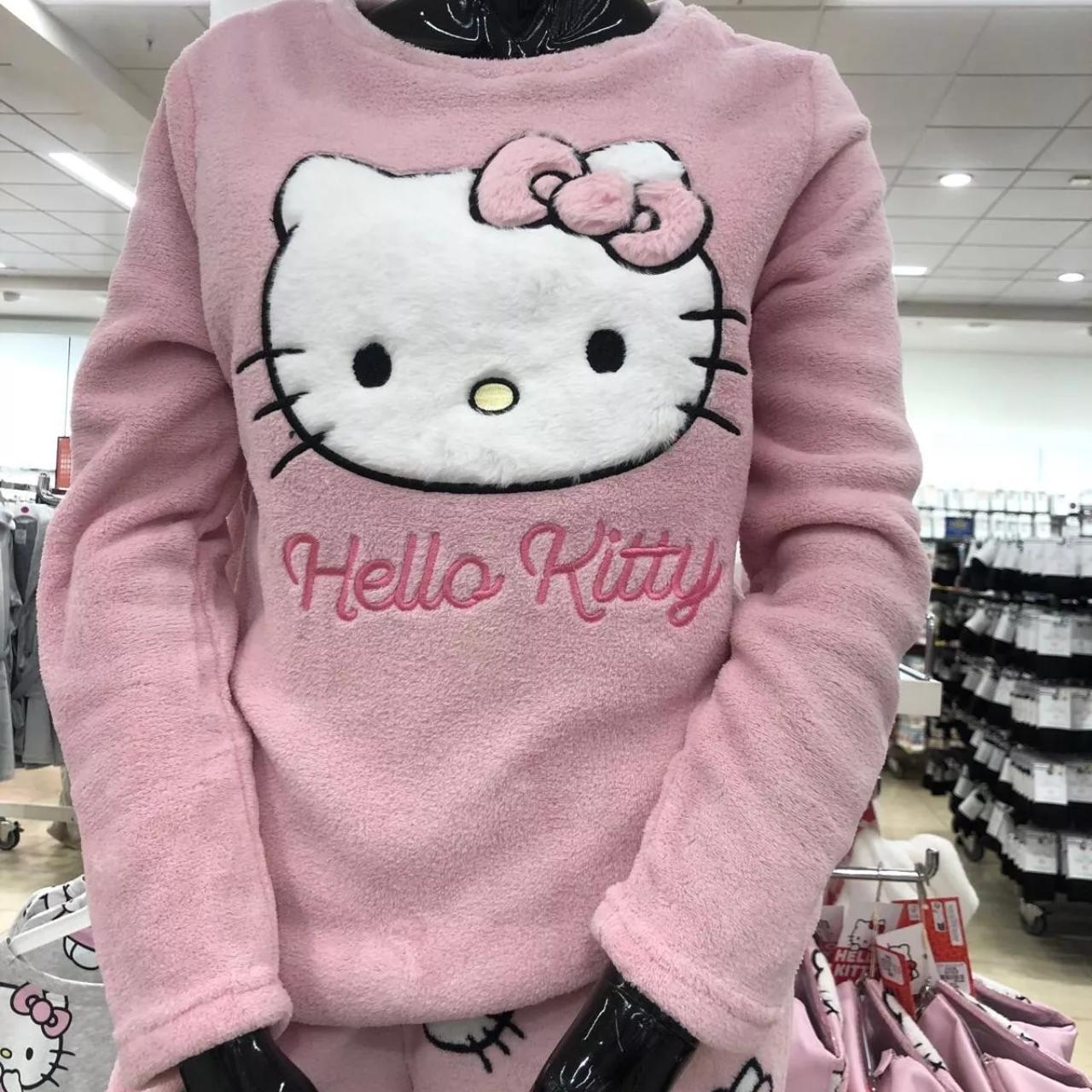 HELLO KITTY pink Fleece Pyjamas Nightwear women... - Depop