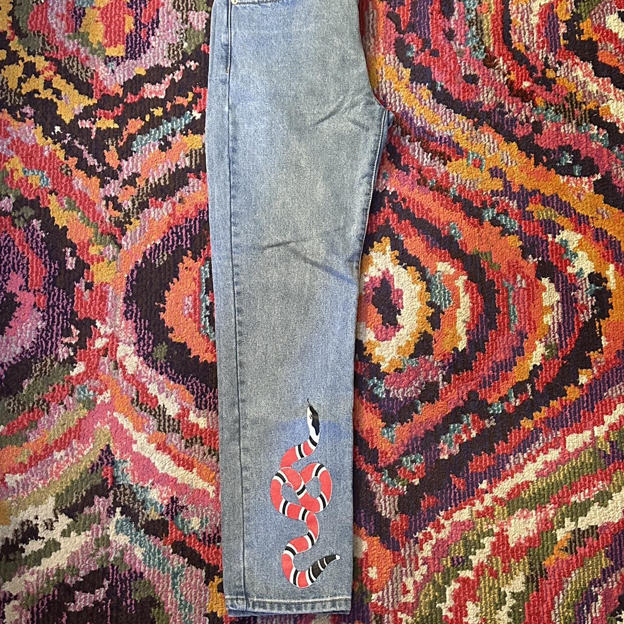 Light Blue Snake Print Jeans - Depop
