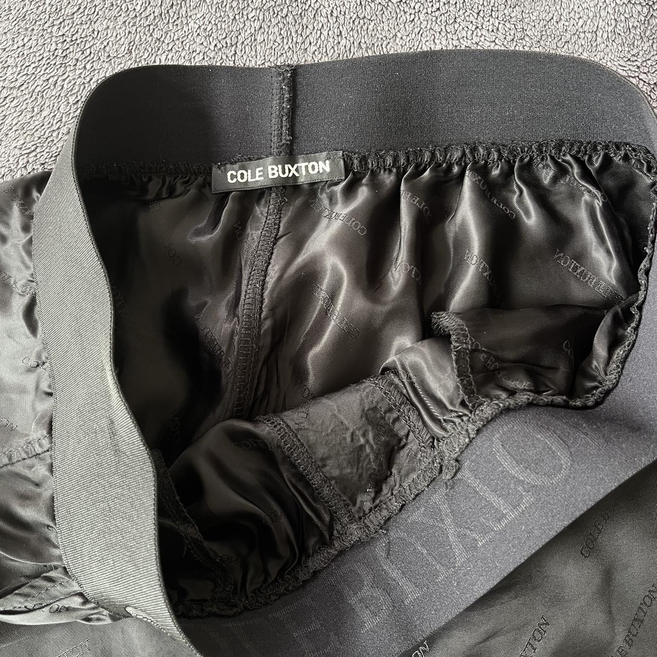 Cole Buxton black cupro trousers with logo | Depop