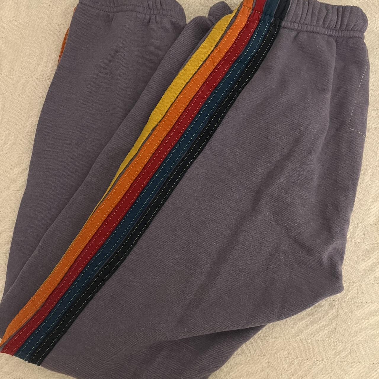 Aviator Nation Purple Rainbow Stripe Sweatpants.... - Depop