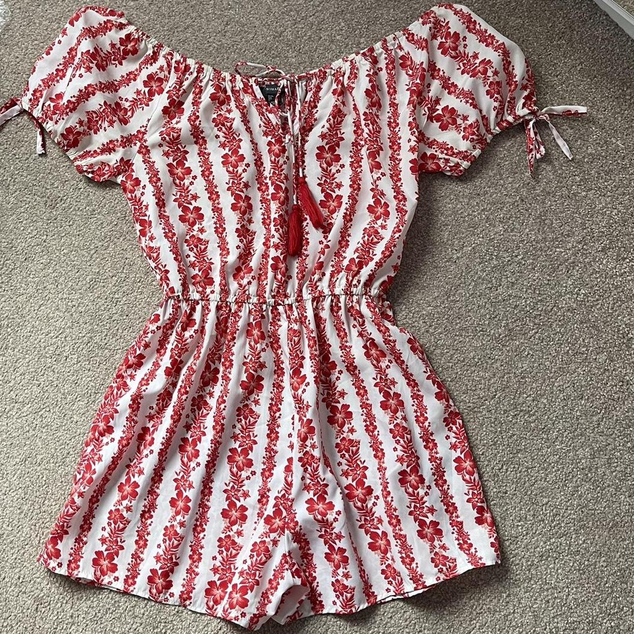 Primark Women's White and Red Playsuit-romper | Depop