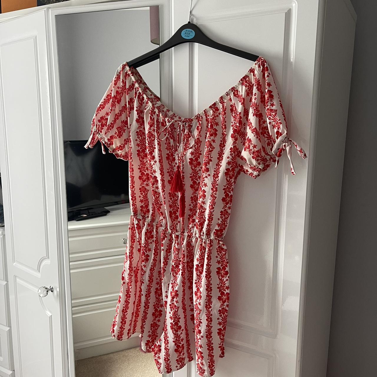 Primark Women's White and Red Playsuit-romper | Depop