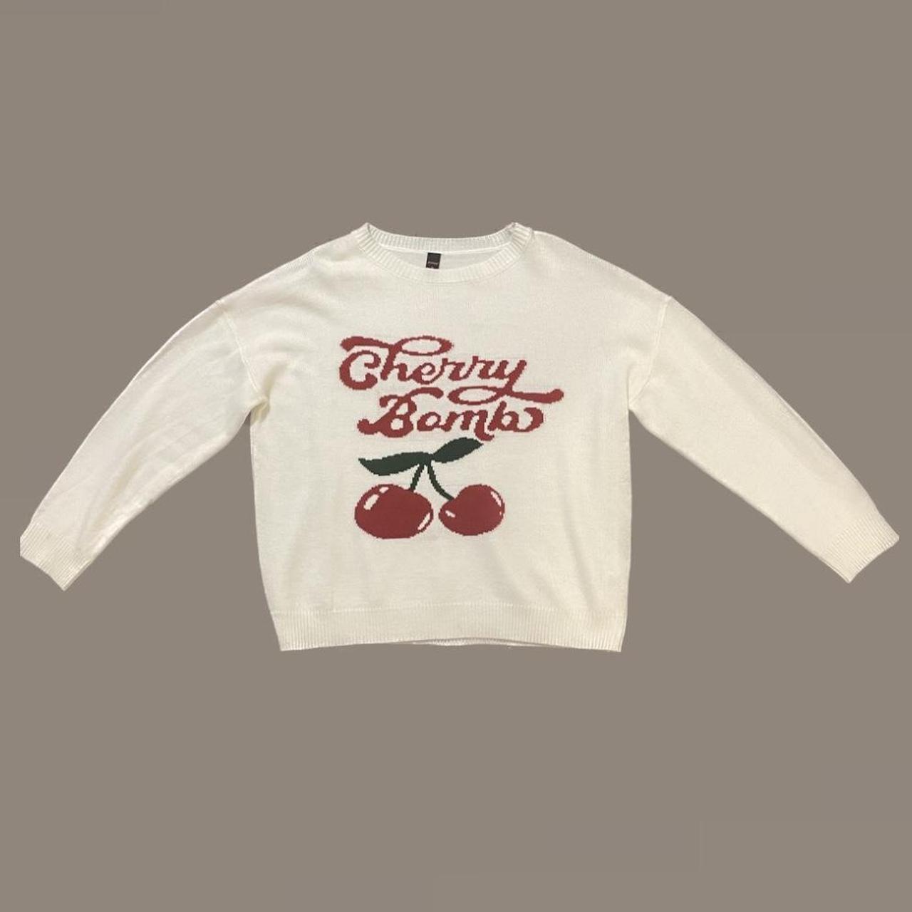 Cherry bomb white sweater #coquette #kawaii #80s... - Depop
