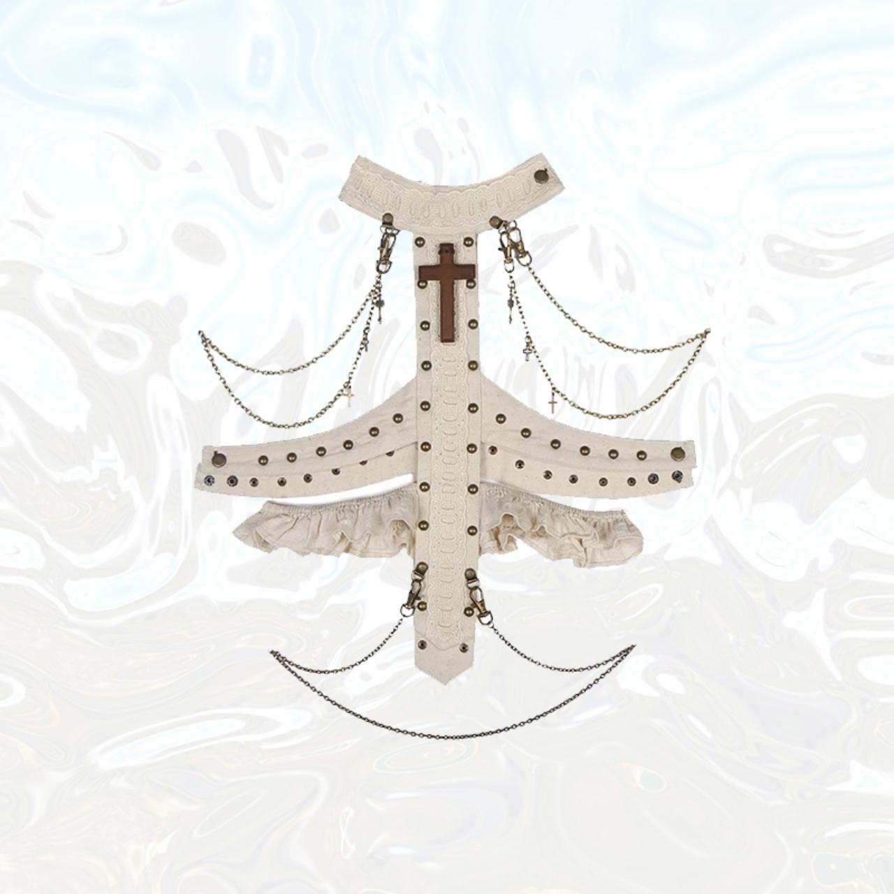 Gothic cross chain ruffle edge rivet hollow... - Depop